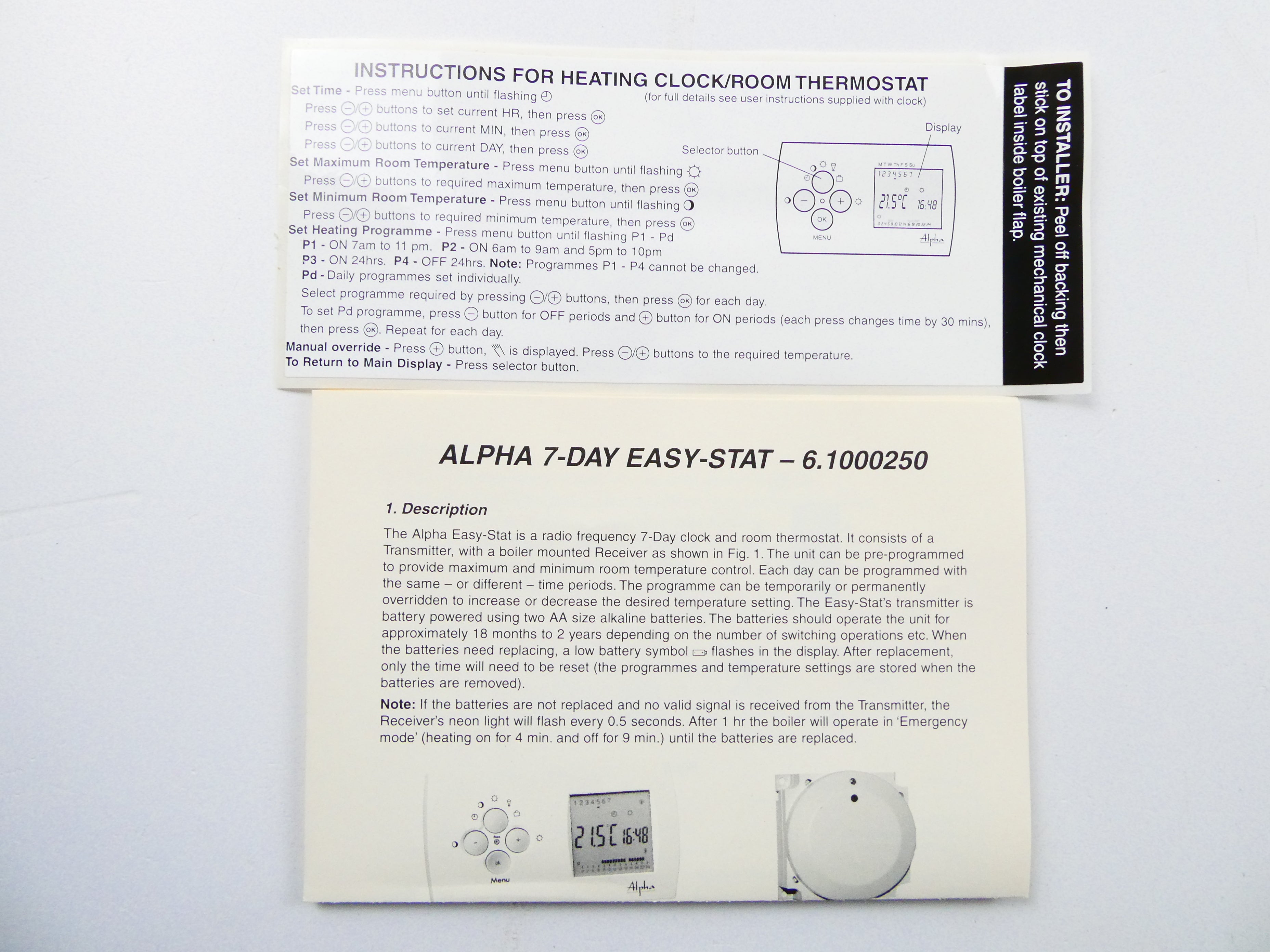 ALPHA 6.1000250 7 DAY EASY-STAT DIGITAL RF CONTROLLER – SZ Handel